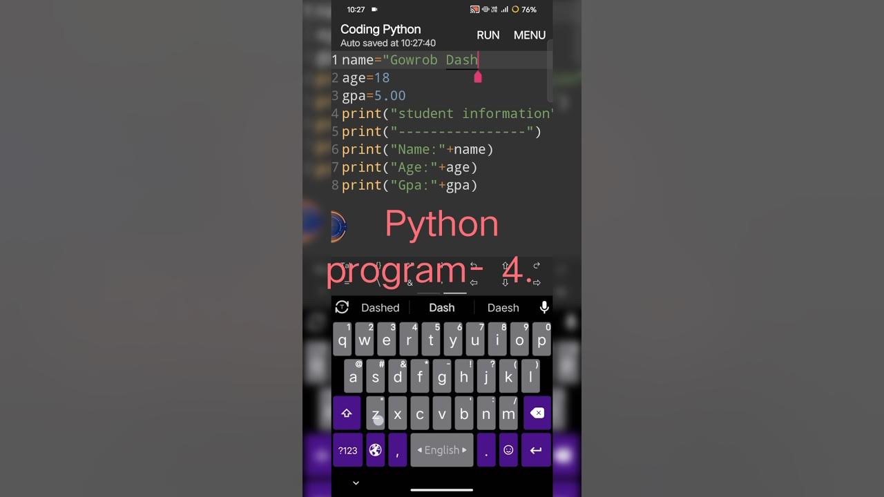Python program-4. 2025.#python #mobile #code #viralvideo #html #foryou #video #real #javascript ...