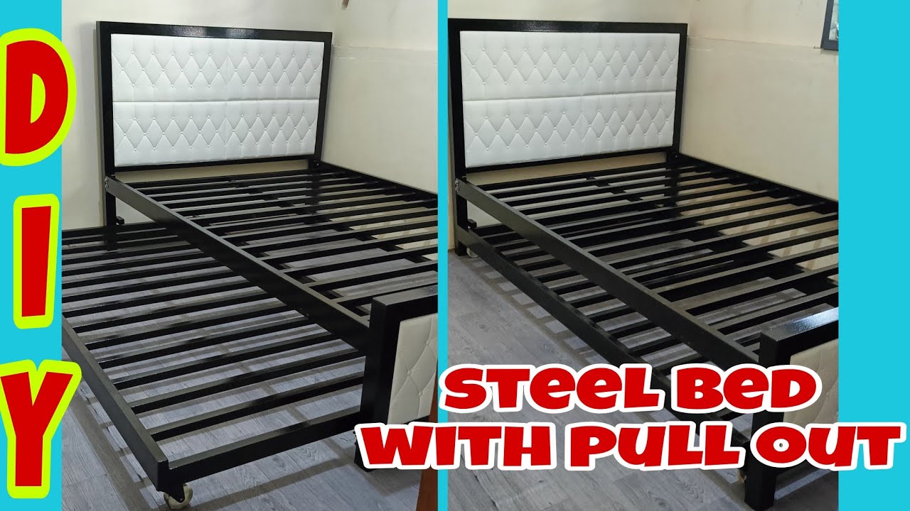DIY ,, Steel Bed Frame with Pull out Bed - YouTube