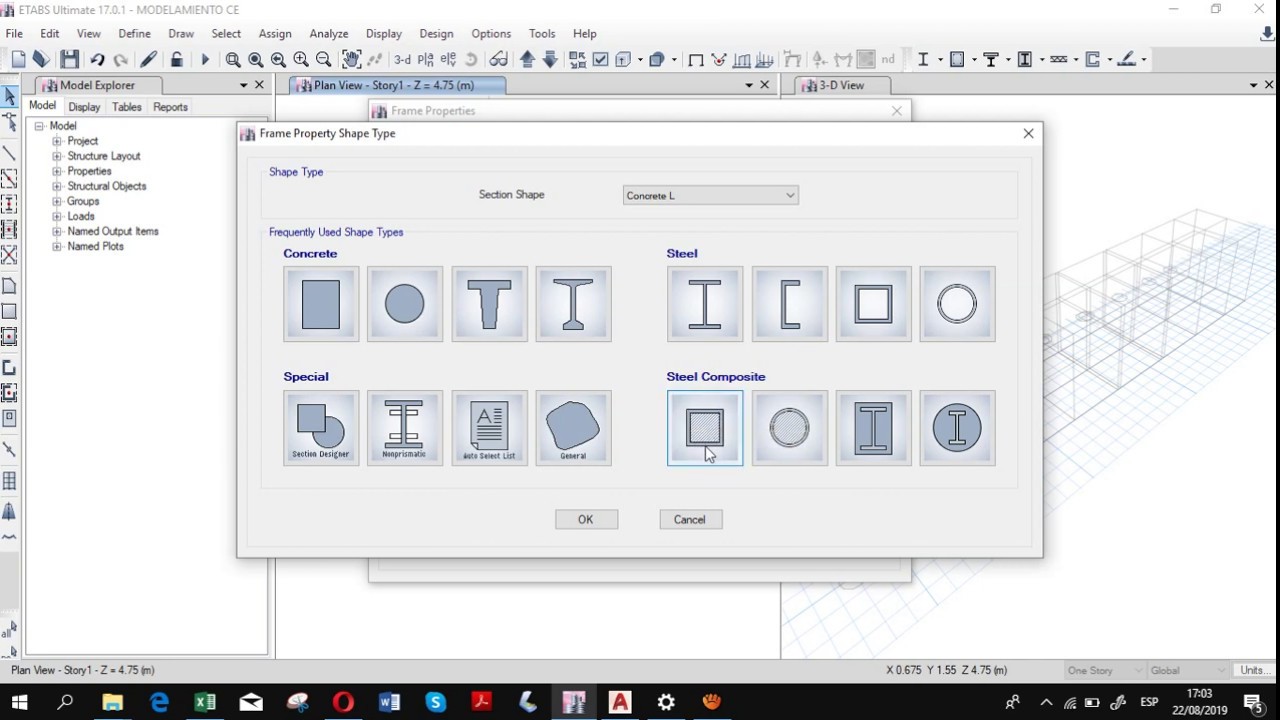 CREAR COLUMNAS EN L Y MOVER EN GRILLAS EN ETABS 2019 - YouTube