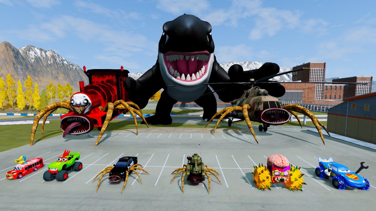 ALL MONSTERS Big & Small Cars with MONSTER HOUSE & CAR EATER & BUS ...