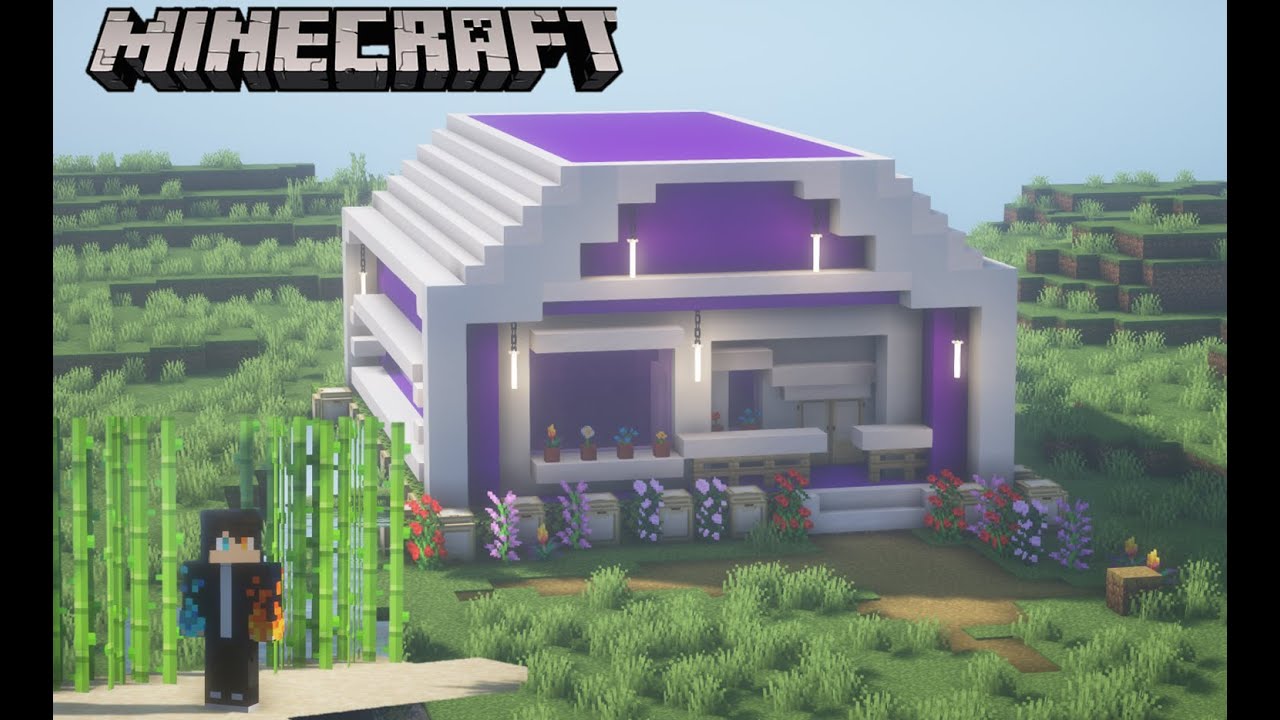 Minecraft: How To Build a Oak Cute Purple House - YouTube