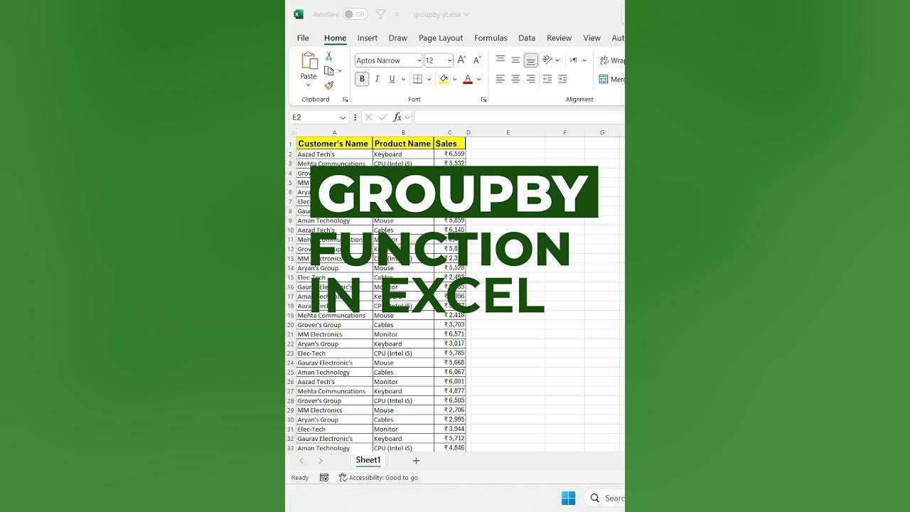 Groupby Function in Excel 🚀🤯💯 #ExcelTips #ExcelGroupBy #DataAnalysis - YouTube