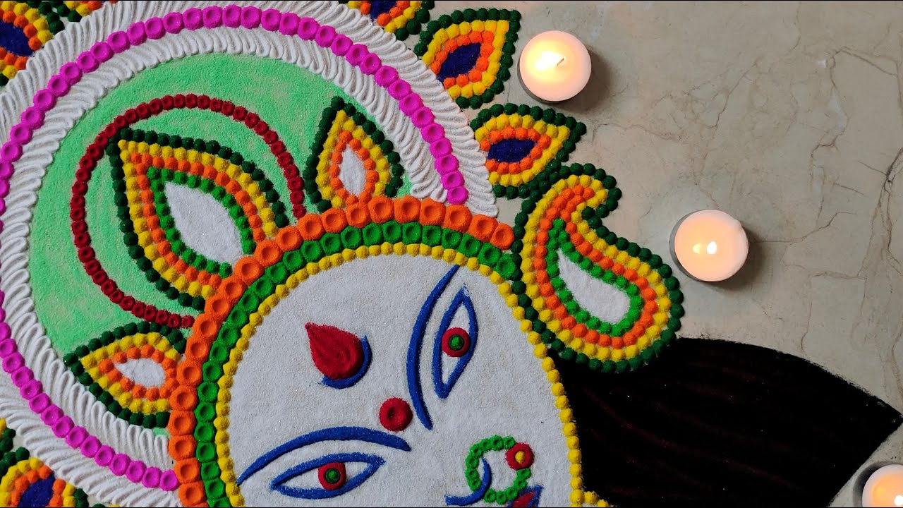 Episode 7 Friday Special Durga Mata Face Rangoli | Simple Navratri ...