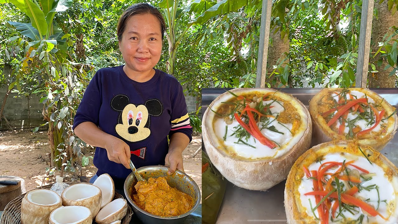 Traditional Khmer food (Amok Trei) eat with family. - YouTube