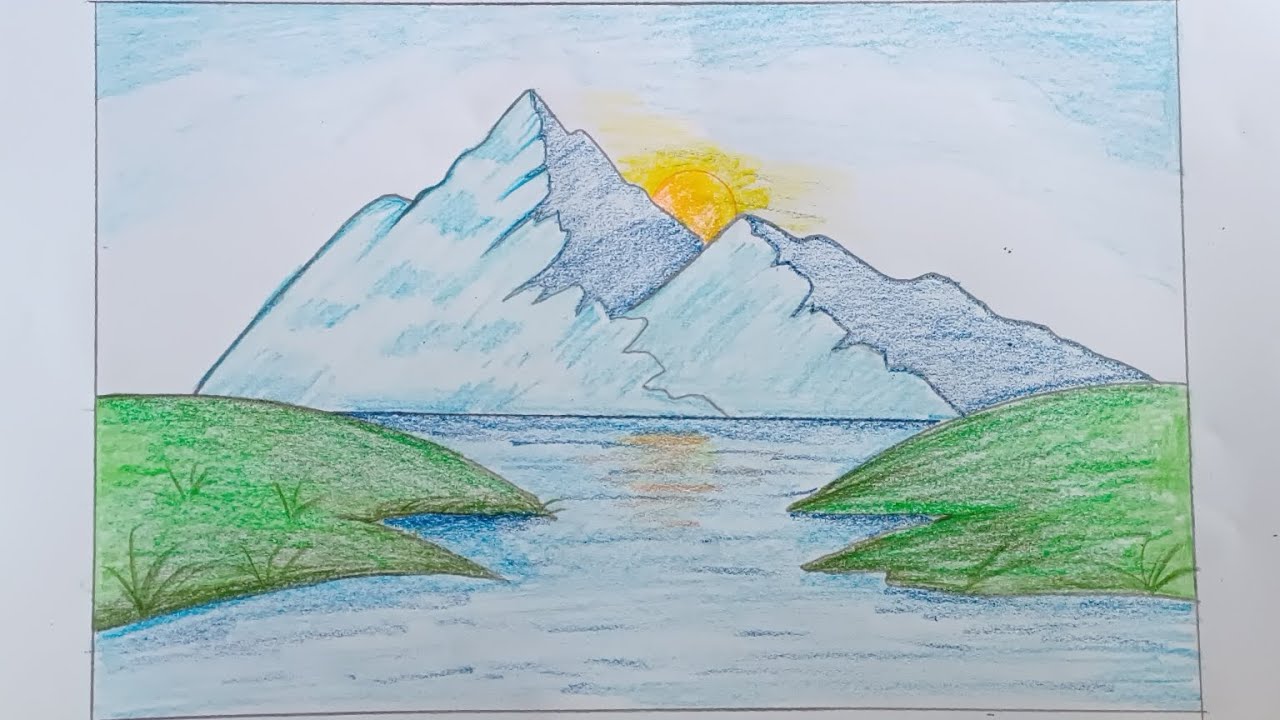 very easy mountain scenery drawing ll পাহাড়ের দৃশ্য আকার সহজ কৌশল ...