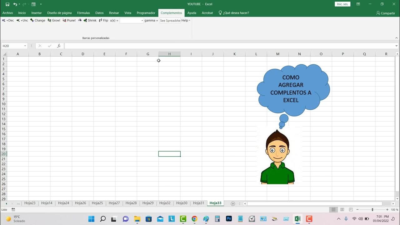 ICONOS DE LA PESTAÑA INSERTAR ÁREA COMPLEMENTOS EN EXCEL - YouTube