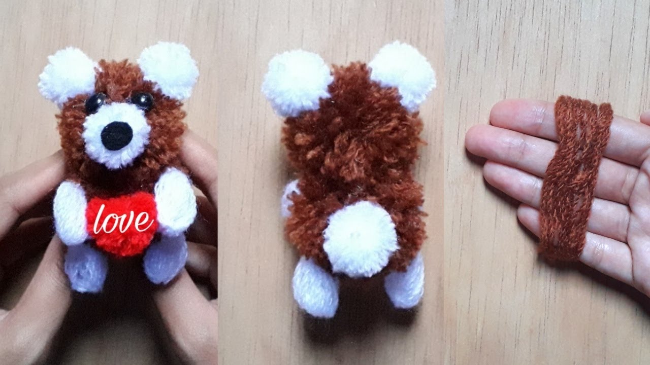 Easy way to make pom pom bear ideas from wool yarn /how to make cute ...