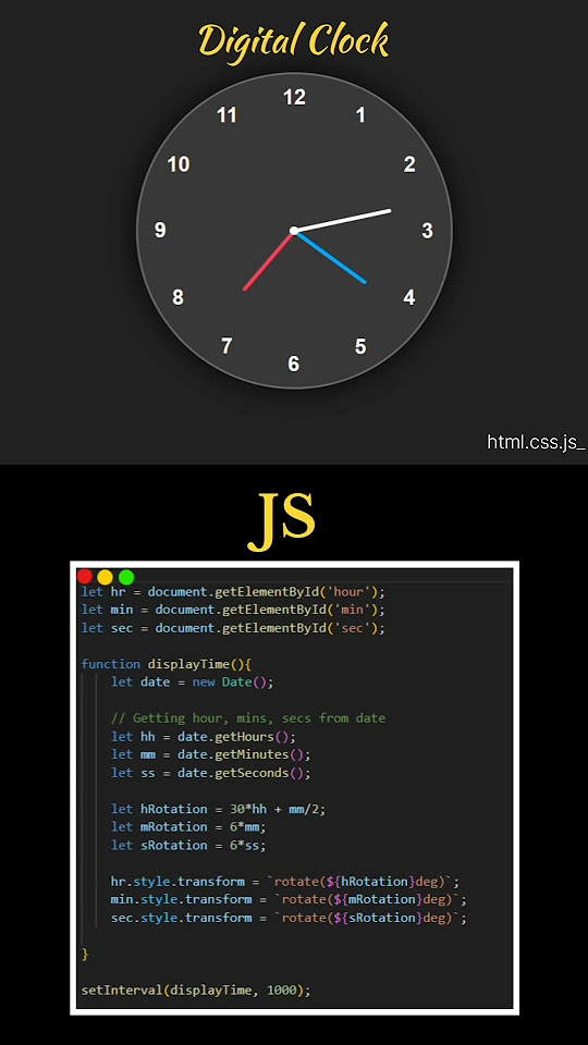 Analog Clock Using Html Css Js Html Css Javascript Webdesign Coding Webdevelopment 
