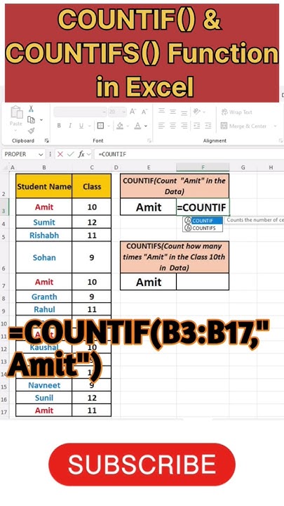 COUNTIF() & COUNTIFS() Function in Excel#excelformula#excel#excelshorts#exceltutorial#shorts# ...