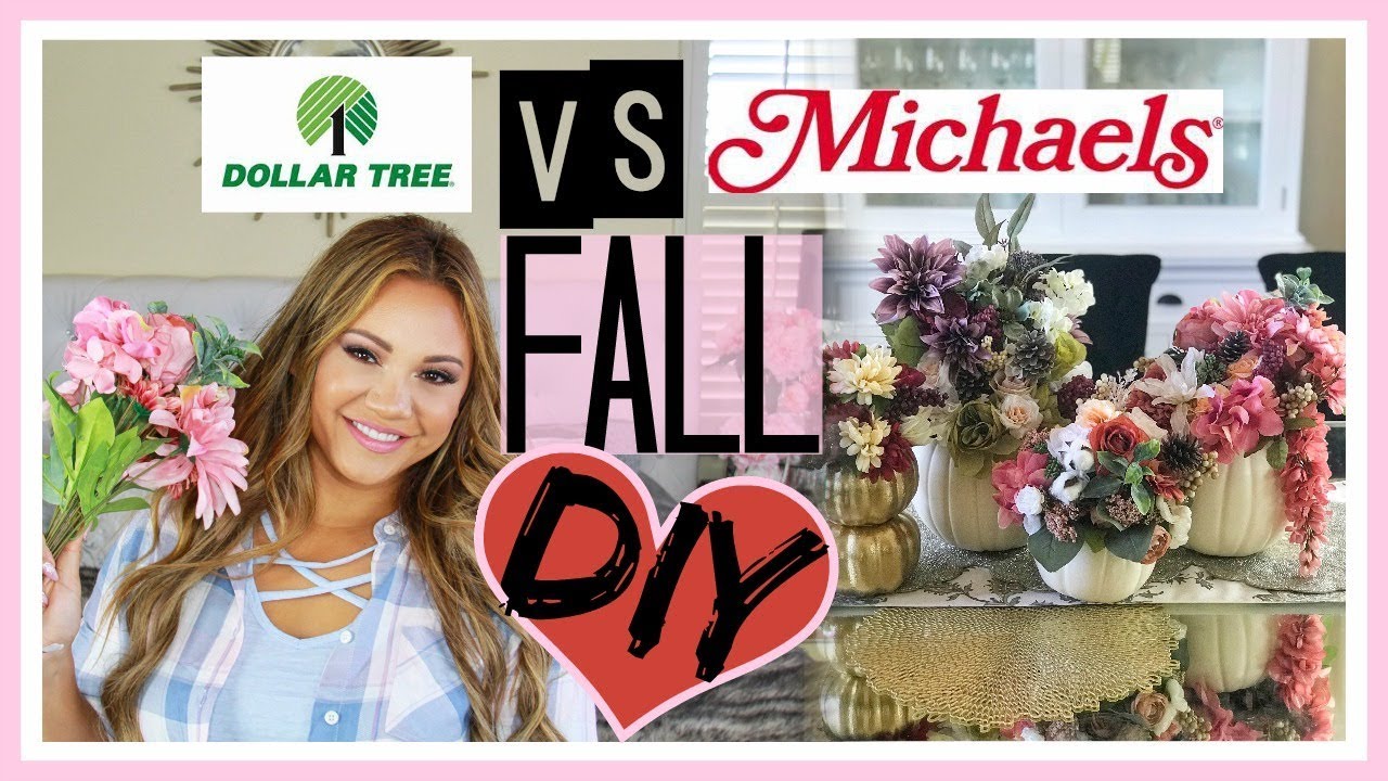 Dollar Tree vs Michaels DIY! Fall Pumpkin Flower Centerpiece - YouTube