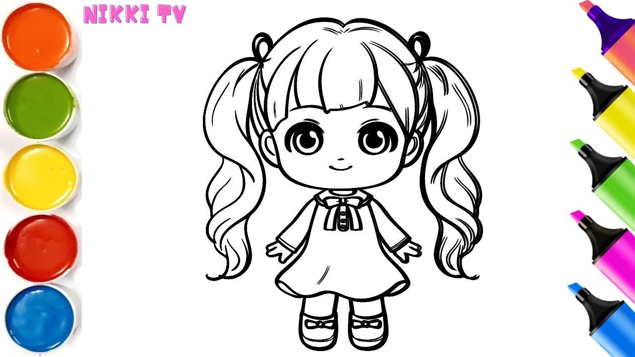 Doll Drawing, Painting and Coloring for kids and Toddlers | Cute Doll ...
