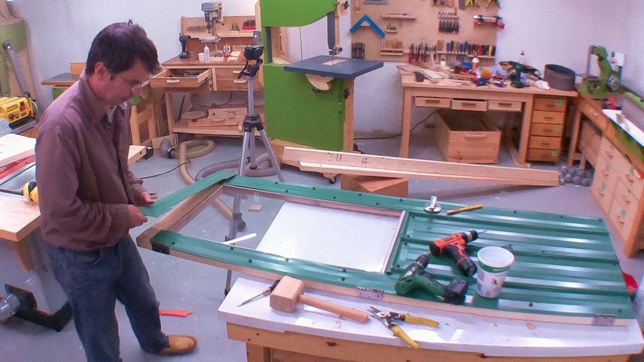 Cladding a door with sheet metal roofing - YouTube