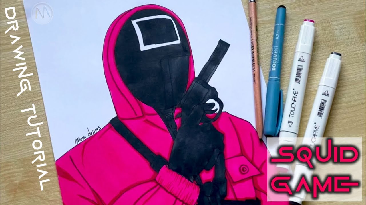 How to draw Squid Game character GUARD / Squid Game worker drawing ...