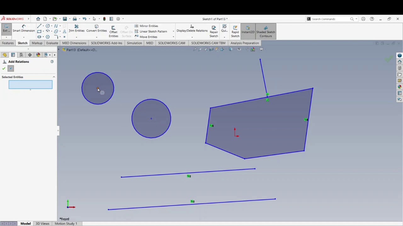 How to use Solidworks Relations in sketch mode. - YouTube