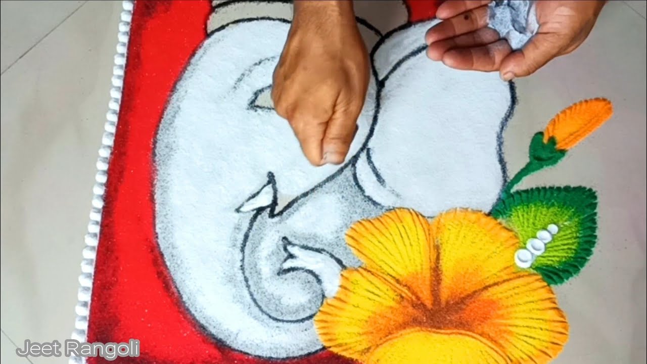 Easy, creative and innovative Ganpati Bappa rangoli design with ...