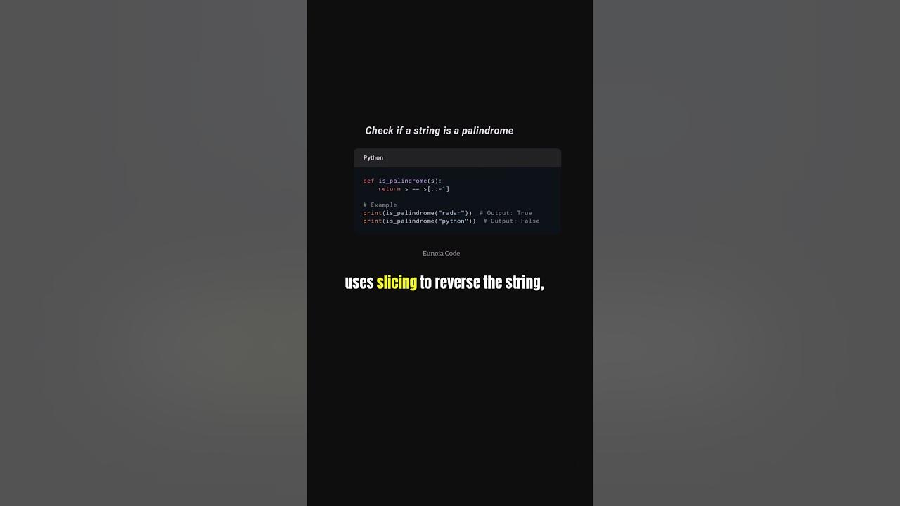 Python Made Simple: Check Palindromes in Just One Line of Code! #shorts ...