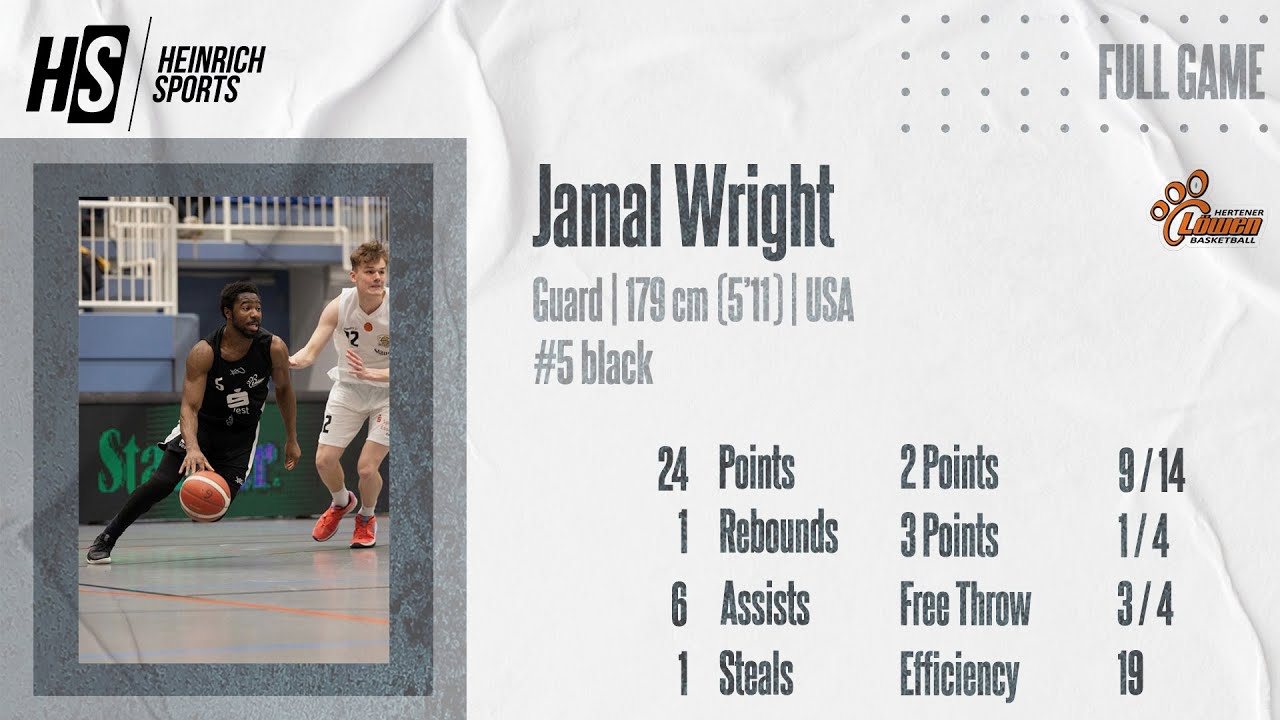 Jamal Wright #5 black (Hertener Löwen vs Baskets Salzkotten | 2023-2024 ...