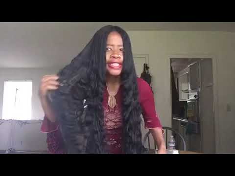 A Braidout on a 42 inch wig with hot water! - YouTube