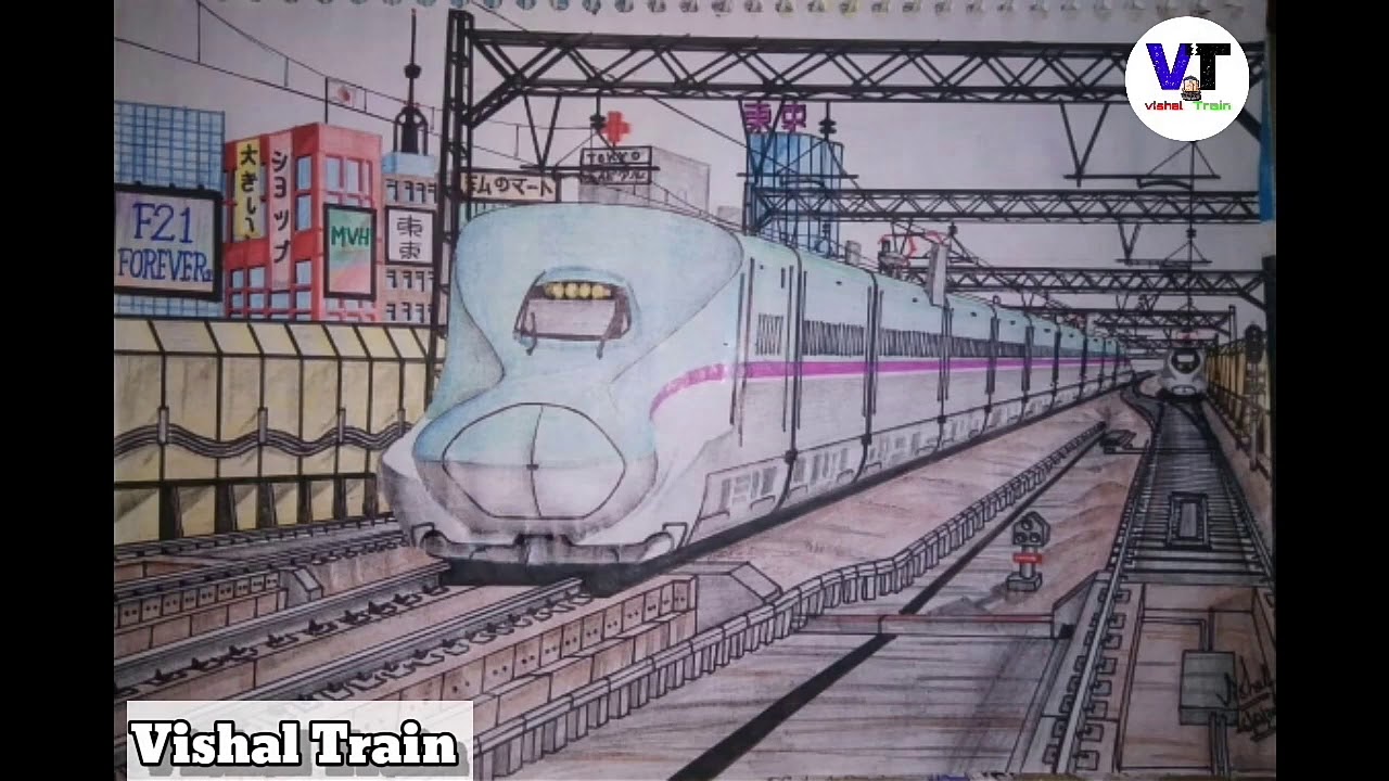 My drawing of Japanese train (shinkashen E5) bullet train. - YouTube