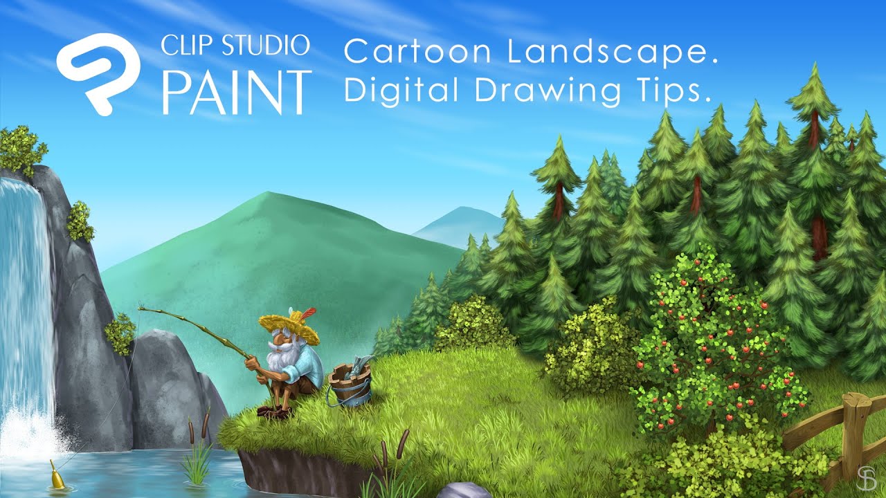 Cartoon Landscape Drawing in Clip Studio Paint - YouTube