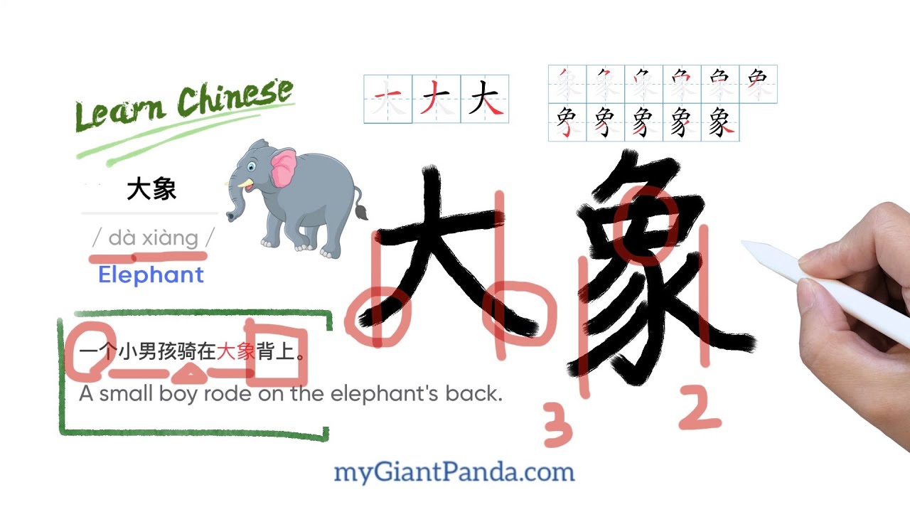 如何写汉字【大象, dà xiàng, Elephant】How to Write Chinese Characters 学写中国字 ...
