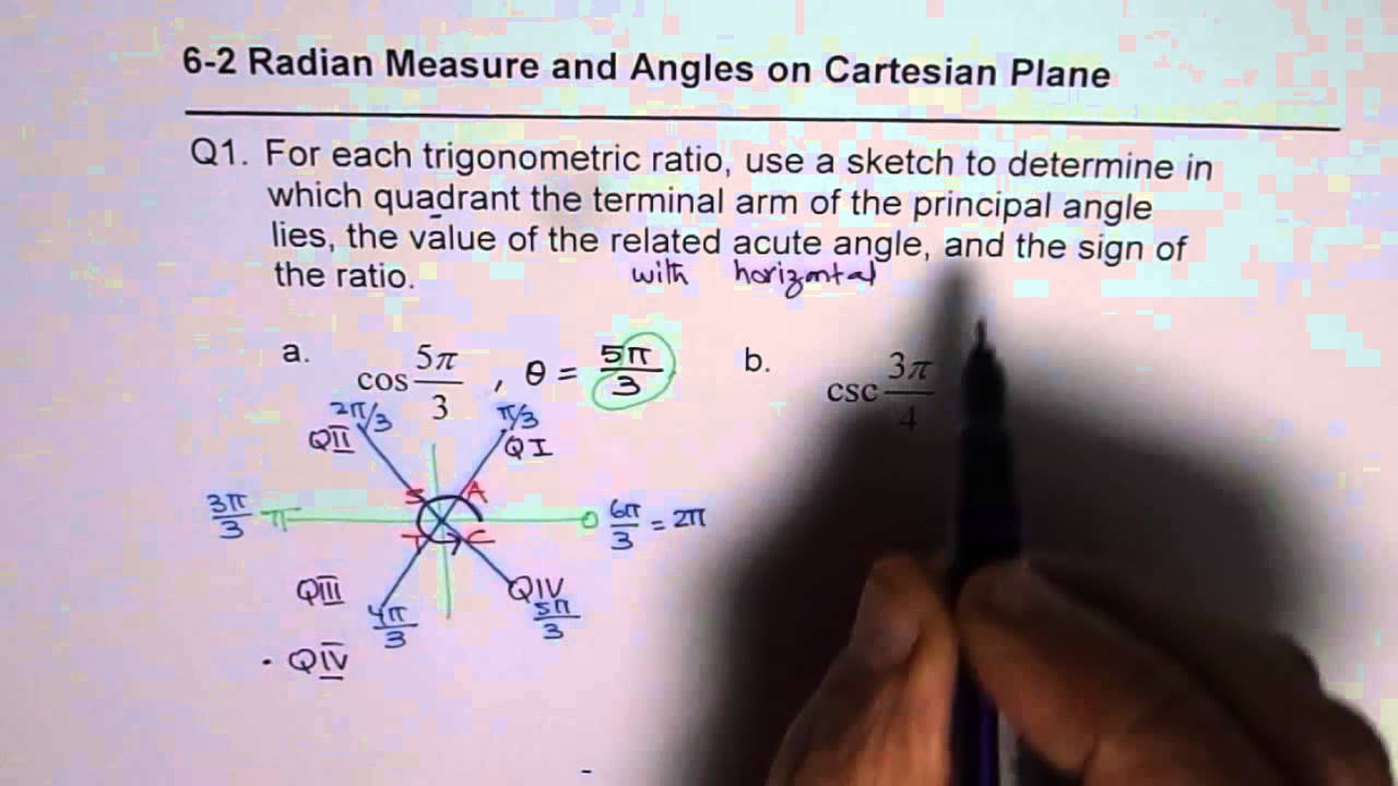 Q1 Determine Quadrant Principal and Acute Angle and Sign of ...