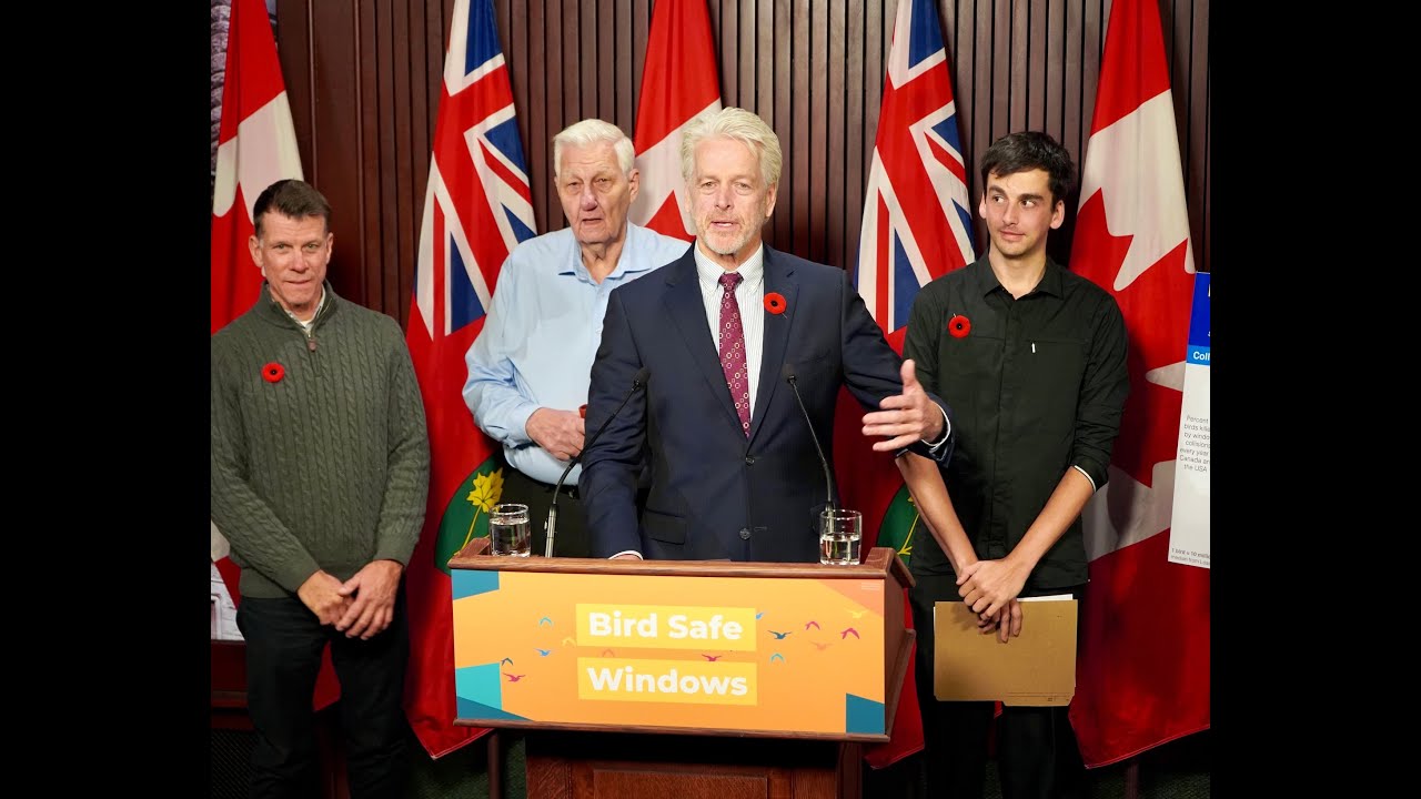MPP Glover announces Bird Safe Windows Act 2023 - YouTube