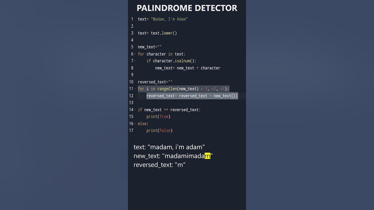 Python Palindrome Detector in 38 seconds #shorts - YouTube