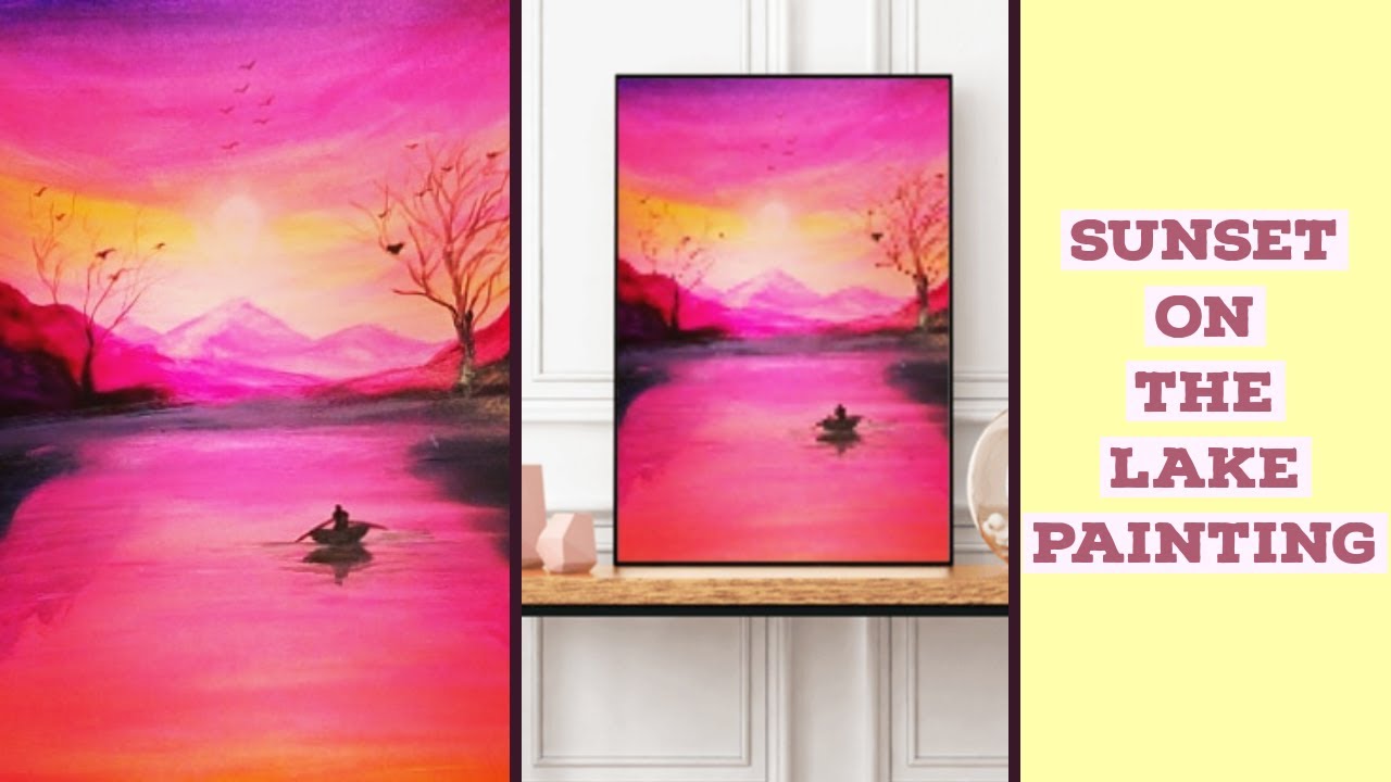 ACRYLIC:SUNSET ON THE LAKE PAINTING TUTORIAL FOR BEGINNERS -#119 - YouTube