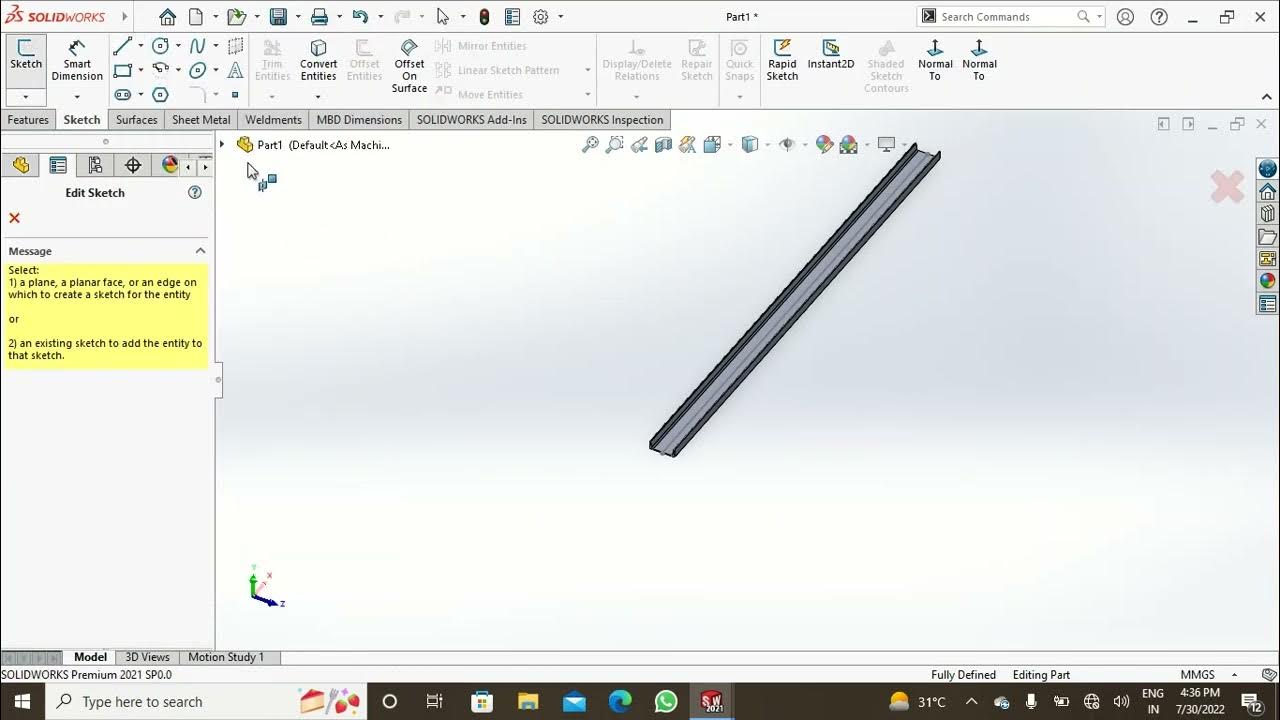 How to create a C CHANNEL in Solidworks 2022 full explaination step by ...