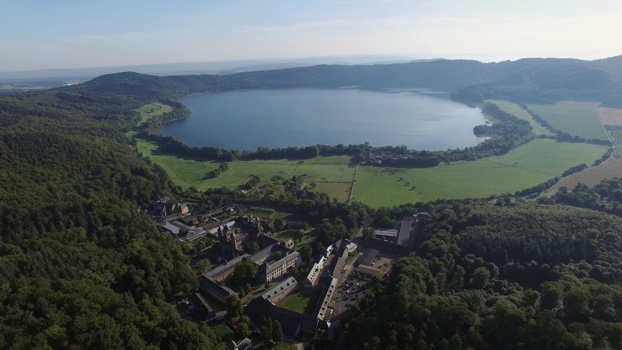 Aerials of Laacher See Volcano shot with drone - YouTube