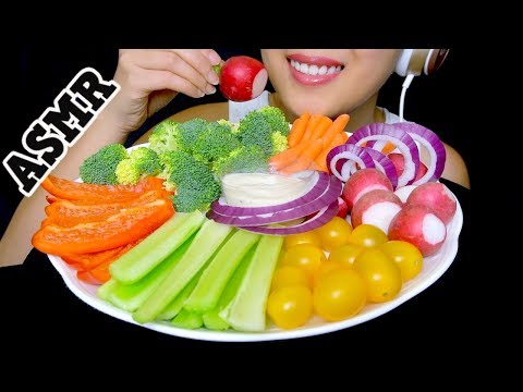 HEALTHY EATING ASMR:  Colorful Raw Veggie Platter (Onion, Radish, celery, broccoli) | TracyN ASMR