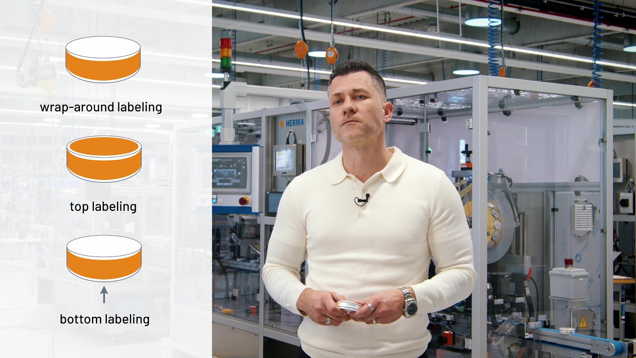 HERMA can labeling with wrap-around/top and bottom labeling - YouTube