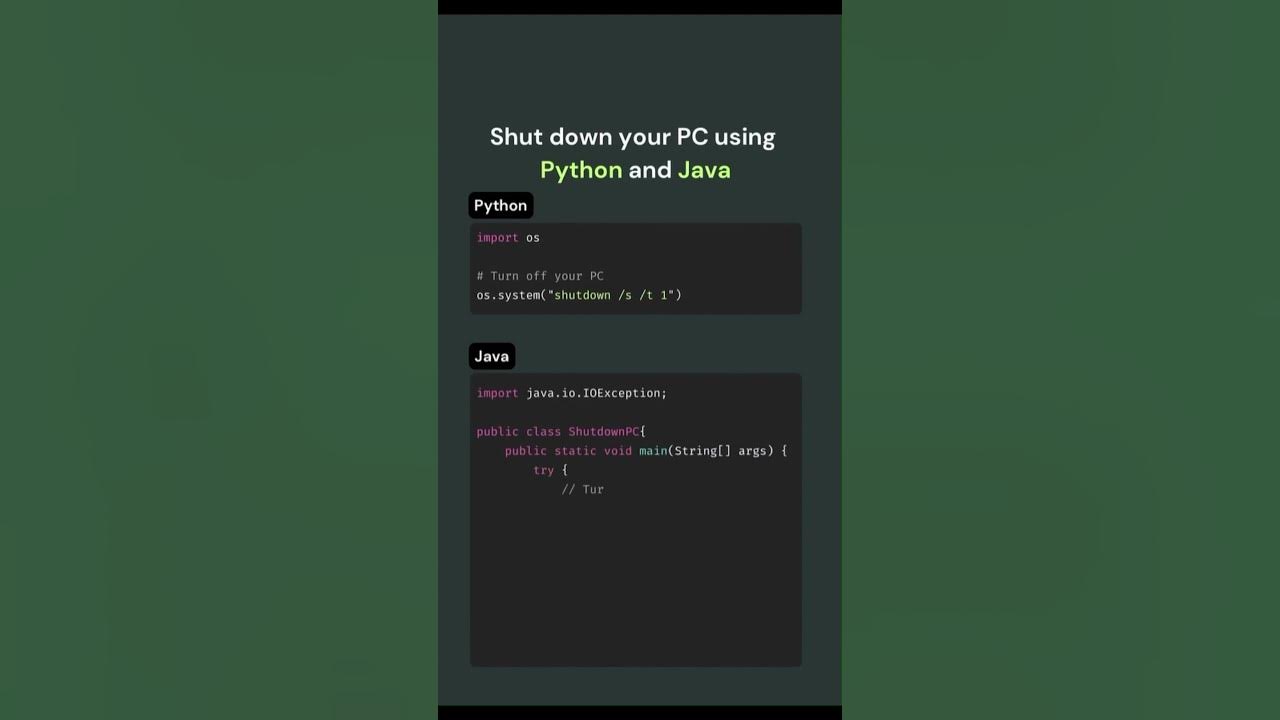 Shut Down Your PC Using Python Vs Java Java #programming #python #java #coding #coder # ...