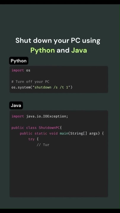 Shut Down Your PC Using Python Vs Java Java #programming #python #java #coding #coder # ...