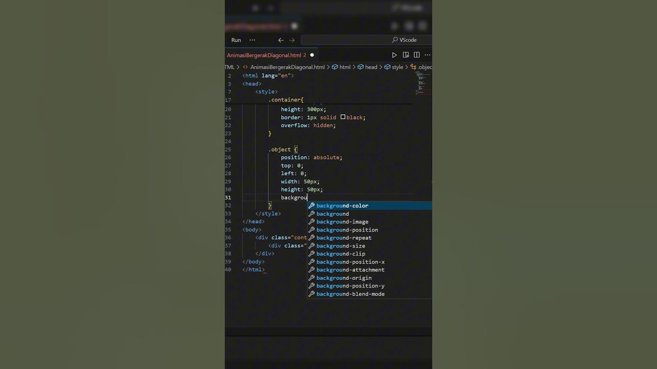 Bergerak Diagonal Html Css Jagocoding Coding Html Css Technology Animation Vscode 