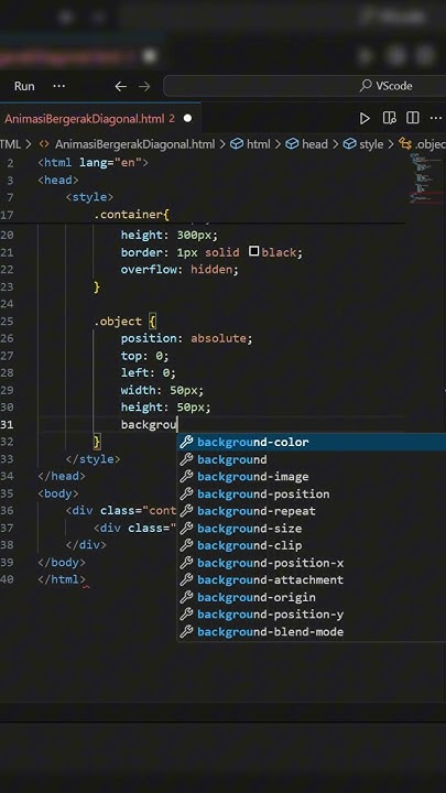 Bergerak Diagonal Html Css Jagocoding Coding Html Css Technology Animation Vscode 