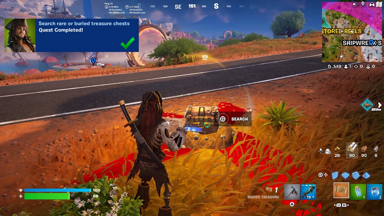 Fortnite - Search Rare Or Buried Treasure Chests (Pirate Code Five ...