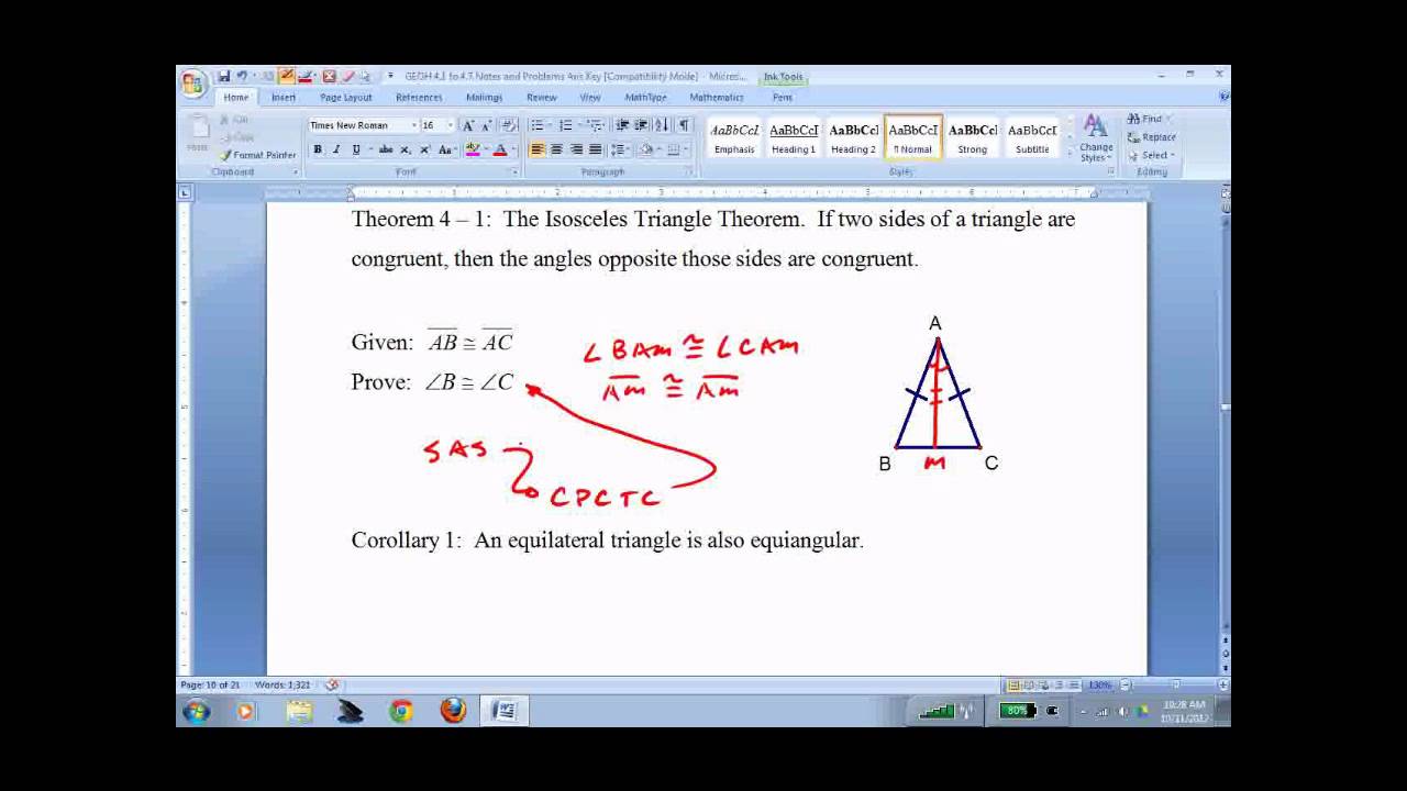 HGEO 4 4 The Isosceles Triangle Theorems - YouTube