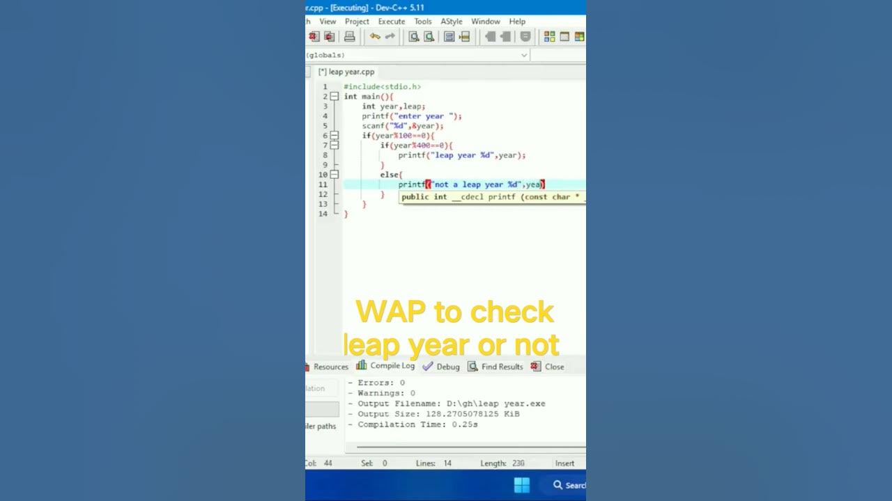 Wap To Check Leap Year Or Not In C Language Cprogramming Codingshorts Rkty510 Youtube 9252