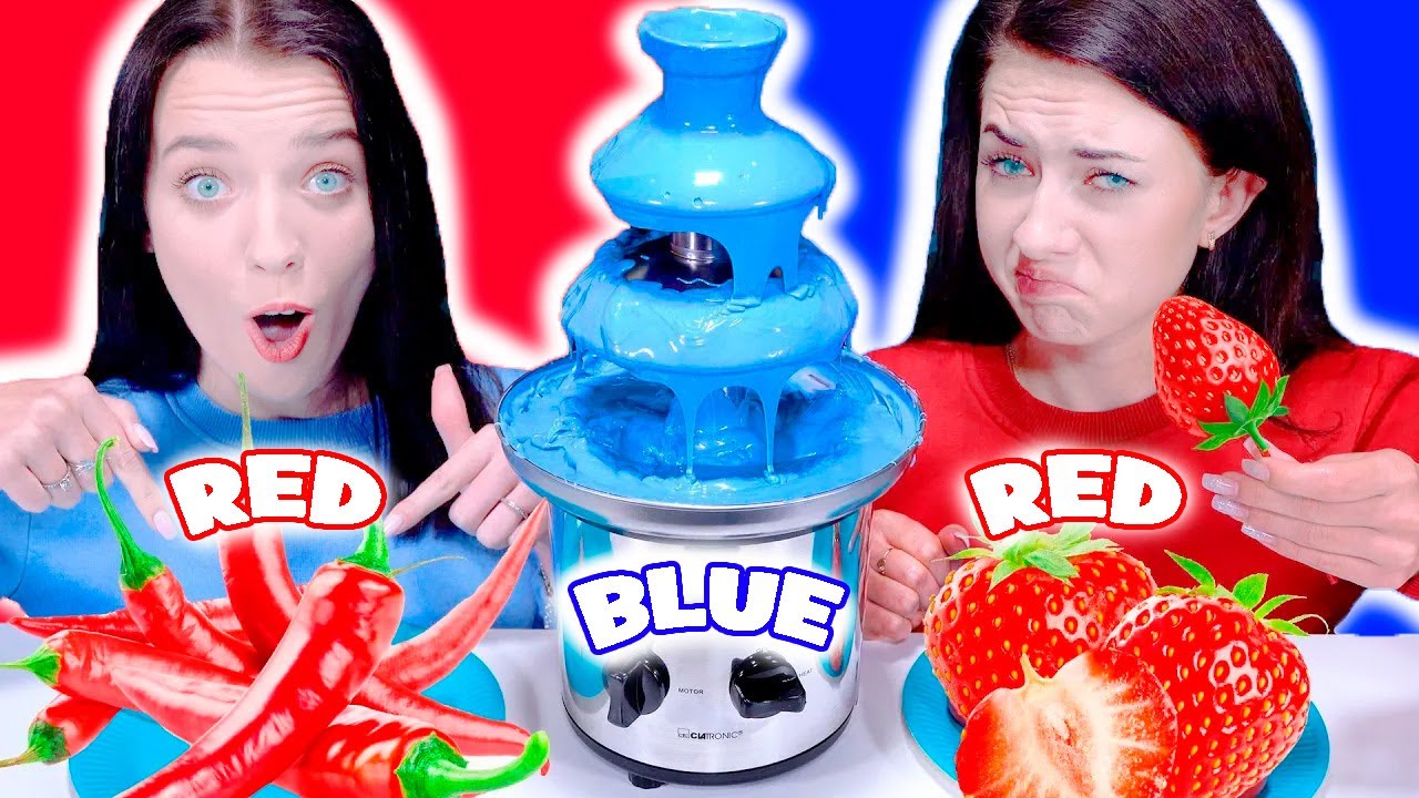 ASMR Blue Chocolate Fountain Challenge | Sausage, Lollipop, Pepper ...