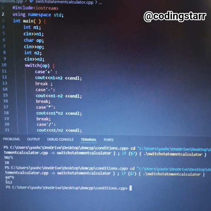 Calculator using switch statement in C++ #coding #codingtutorial #helloprogram #like #learning # ...