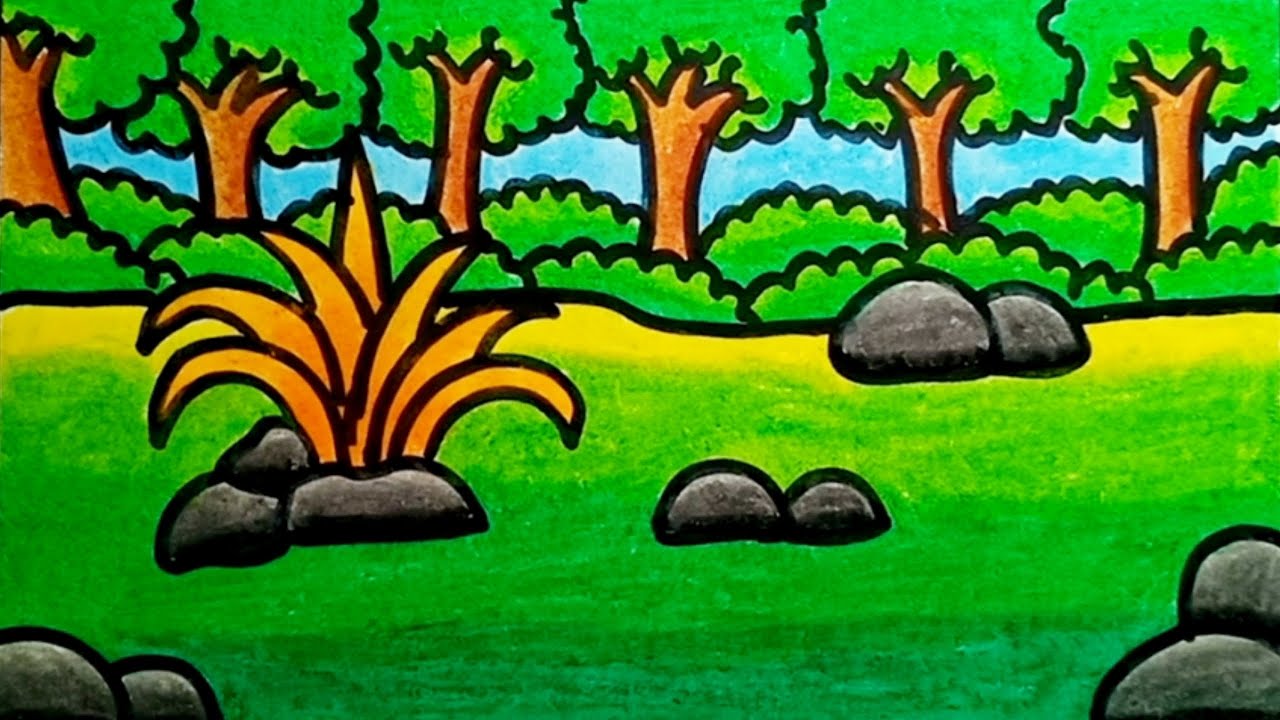 How To Draw Forest Scenery Very Simple Step By Step | Drawing Forest ...