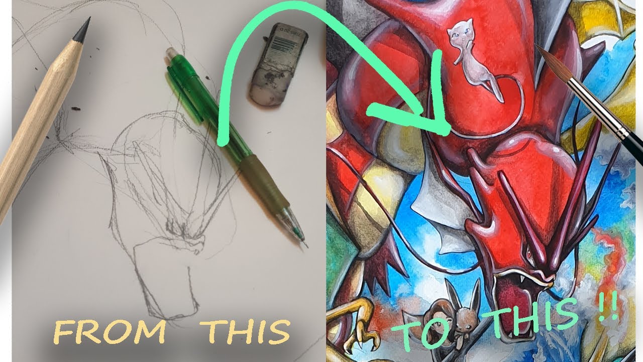 Shiny Gyarados Full Watercolour Drawing - YouTube
