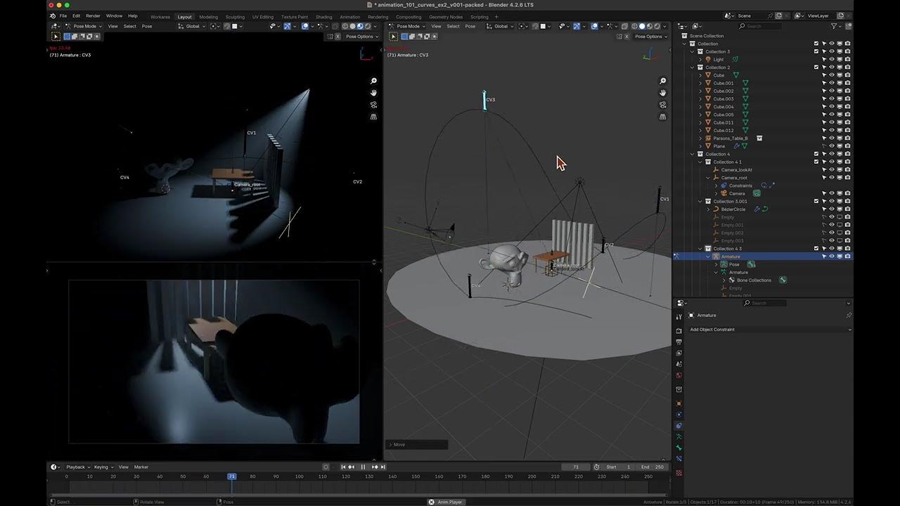 Blender Blog: Real-time demo of animating a camera on a rigged curve path - YouTube