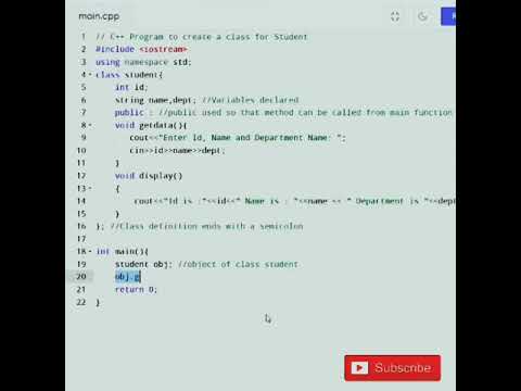 Program To Create Class In C++ | Student Class In C++ | C++ Classes Tcs 