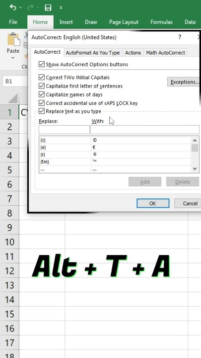 Shortcut to open auto correct dialog box in Excel | #excel #shorts #excelshortcuts - YouTube