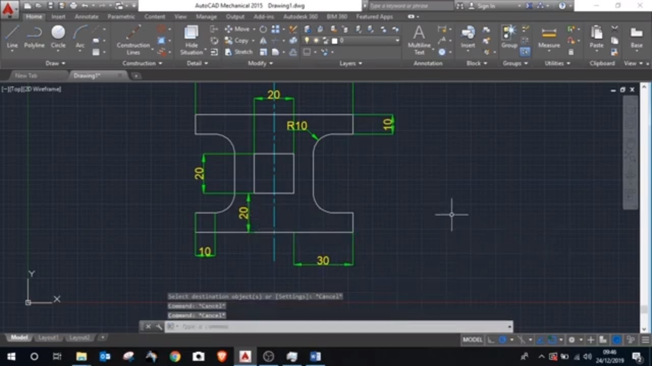 exercice 2 initiation Autocad DAO Dessin industriel DARIJA - YouTube