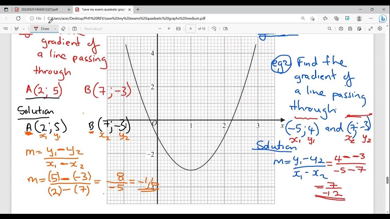 IGCSE/ZIMSEC Mathematics Quadratic Graphs (parabola) part 3: Gradient ...