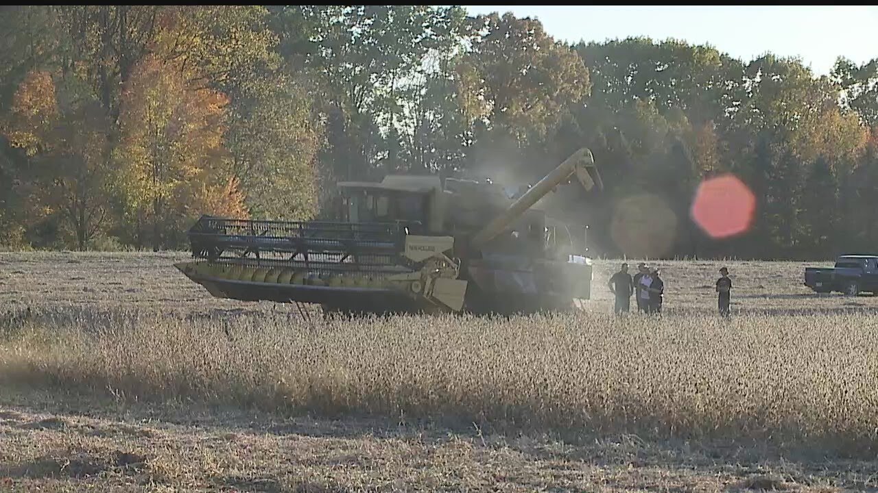 Combine harvester catches fire in Beaver Township - YouTube